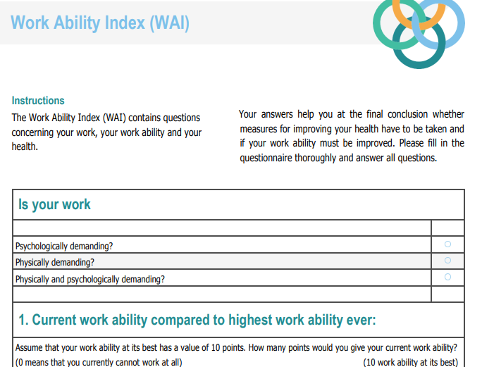 Work Ability Index – WAI :: Escalas de evaluación